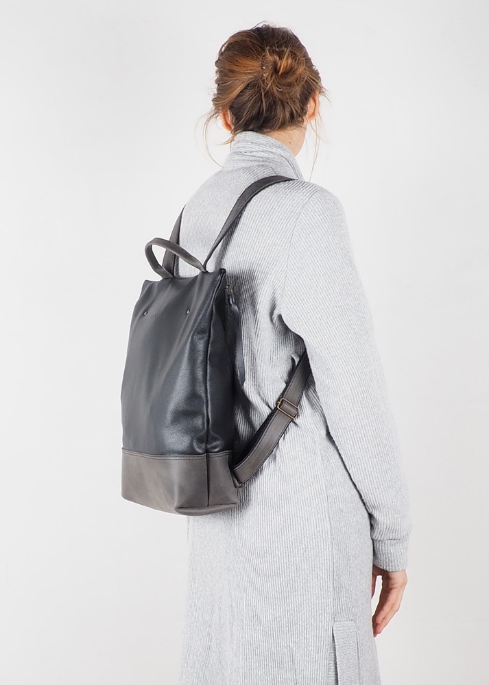 Gray and black leather Backpack Anti-theft · BASIC