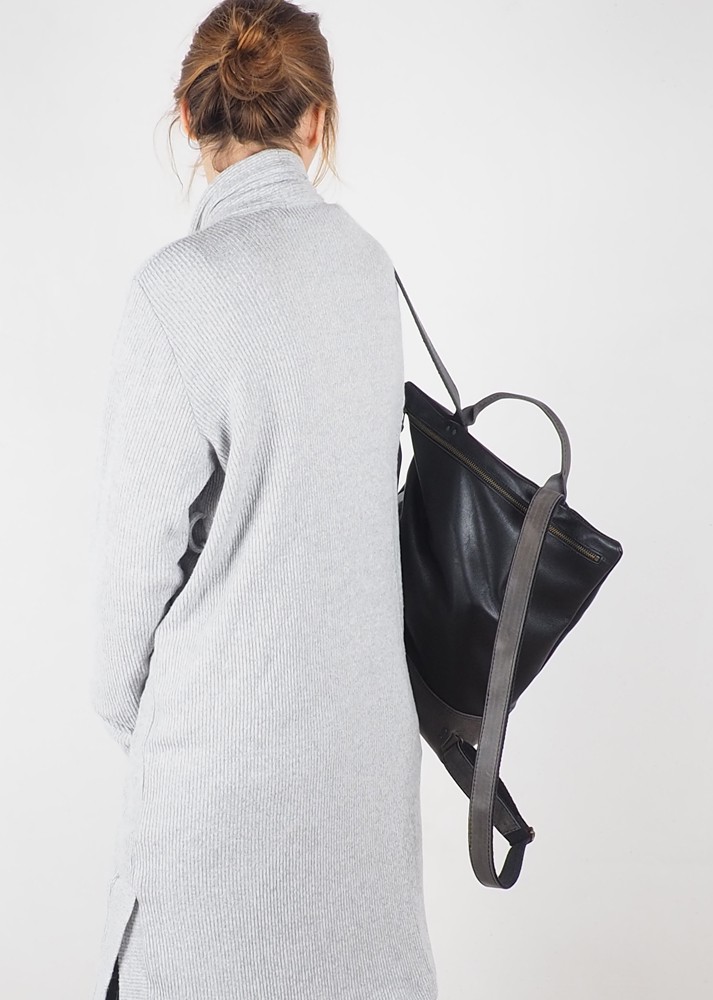 Gray and black leather Backpack Anti-theft · BASIC