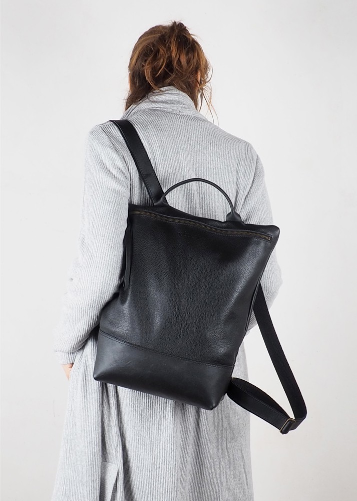 Black leather Backpack · BASIC