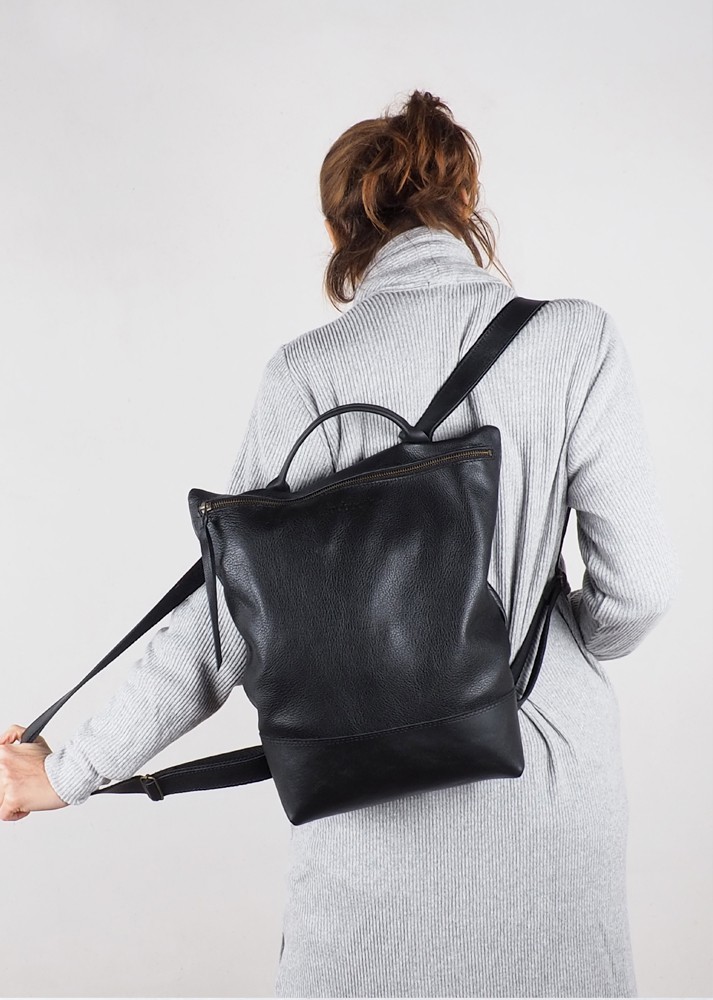 Black leather Backpack · BASIC