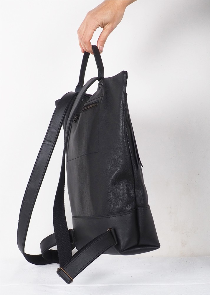 Black leather Backpack · BASIC